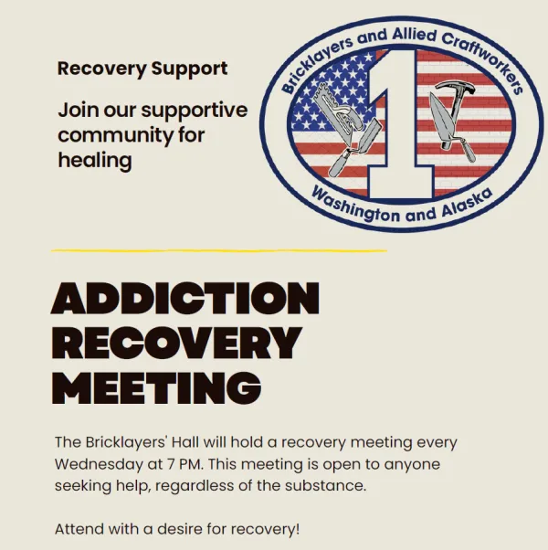 Addiction Recovery Meetings | Bricklayers Local 1 Washington and Alaska